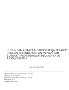 Hubungan Antara Motivasi Kerja Perawat Dengan Kecenderungan Mengalami Burnout Pada Perawat ...